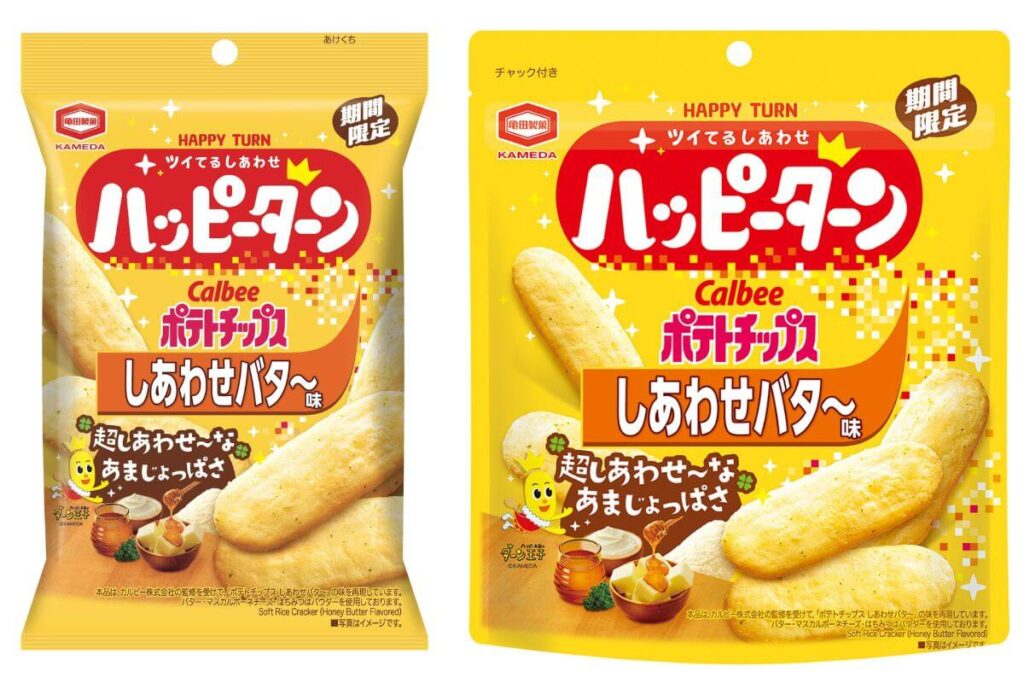 Japanese Snack Foods Calbee Potato Chips and Kameda Seika Happy Turn ...